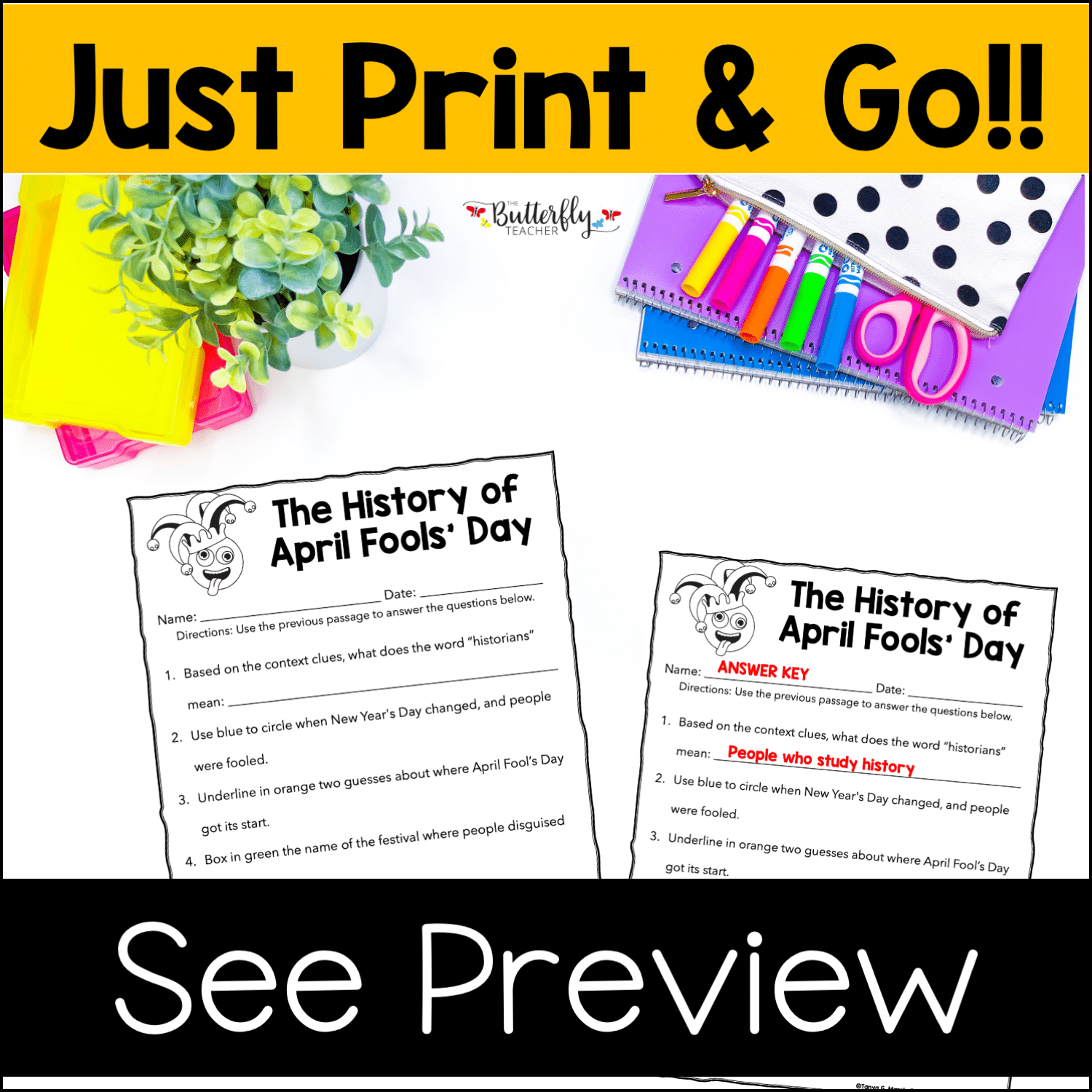 April Fools Day Reading Comprehension Passage Packet & Fun Worksheets ...